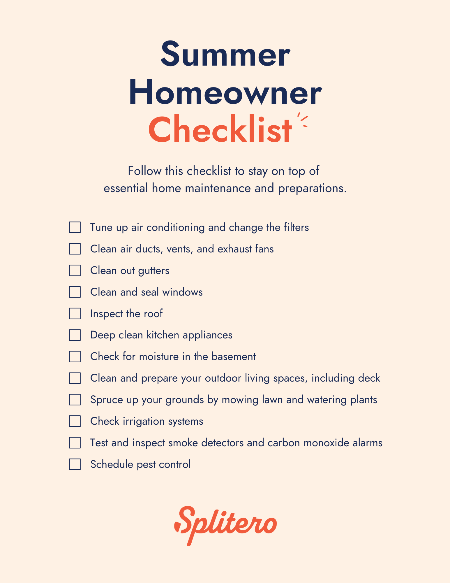 Summer Homeowner Checklist - Splitero - Access your home equity. Better ...
