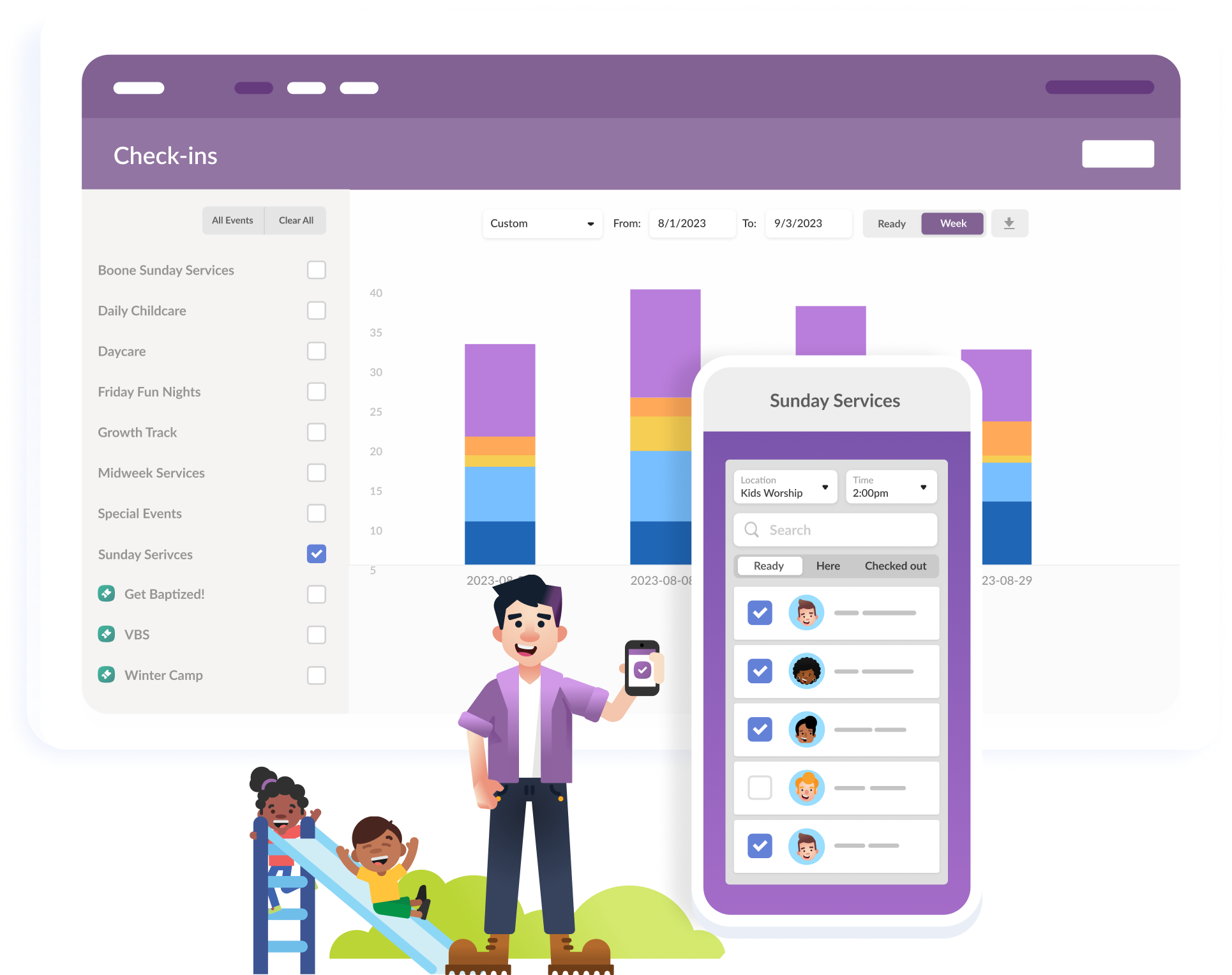 Planning Center Check-Ins: Child & Volunteer Attendance
