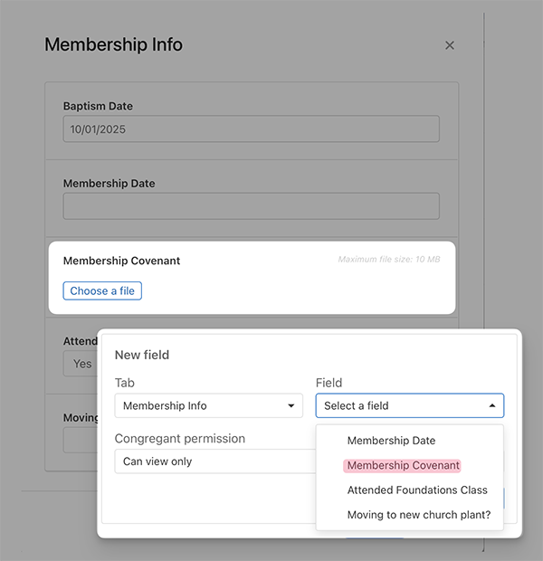 New: File uploads and section headers on Church Center profiles – People