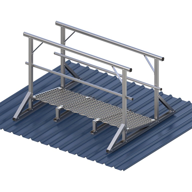 Walkway guardrail both sides - metal deck mount, levelled | Kattsafe