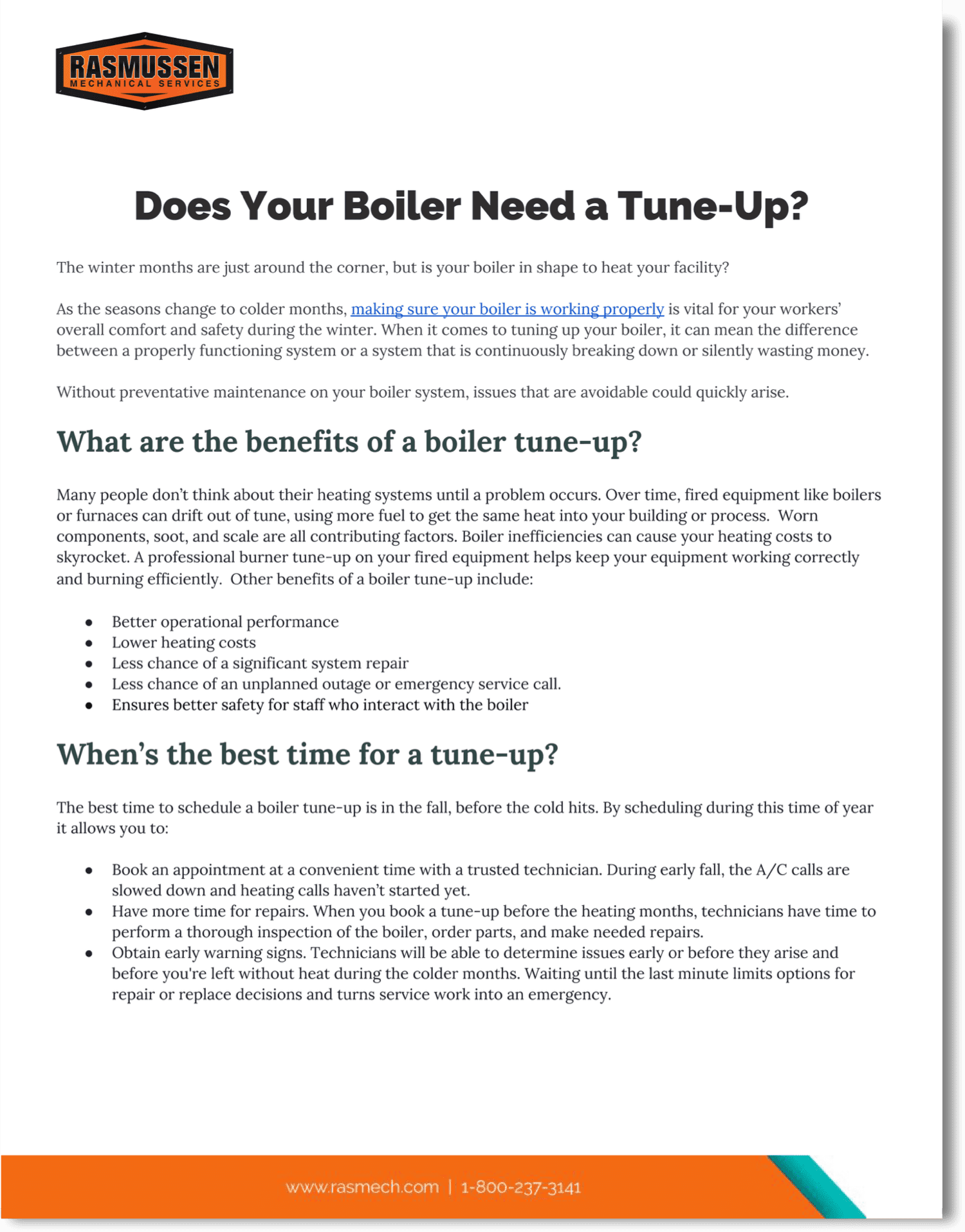 Is it Time for a Boiler Tune Up? | Rasmussen Mechanical Services